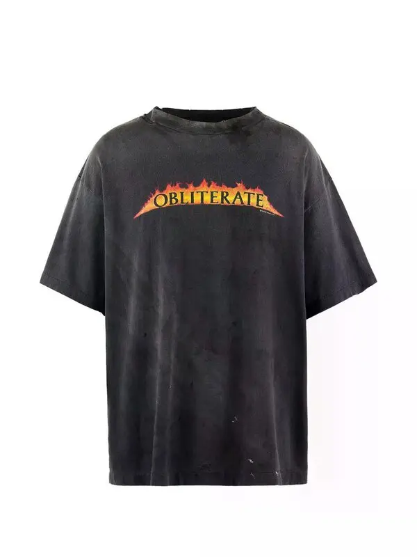SAINT MXXXXXX Obliterate Graphic-print Distressed T-shirt - Black