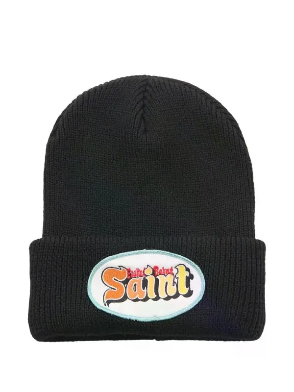 SAINT MXXXXXX Ribbed Knit Beanie Hat With Logo Patch
