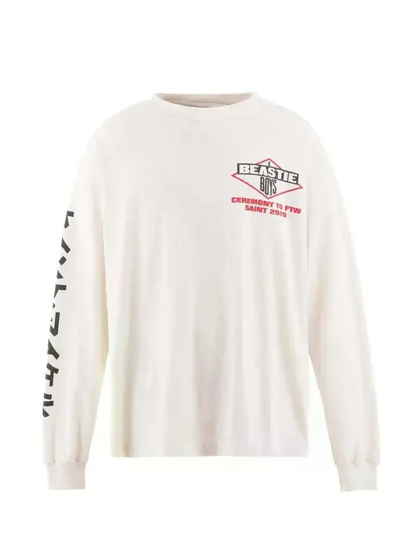 SAINT MXXXXXX Graphic-print Long-sleeve T-shirt - Neutrals