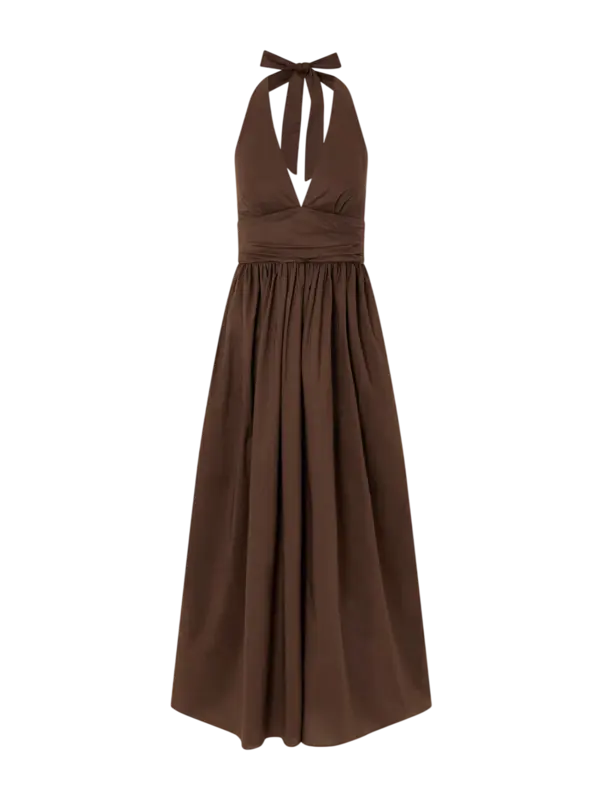 Matteau Gathered Organic Cotton-poplin Halterneck Maxi Dress - Chocolate