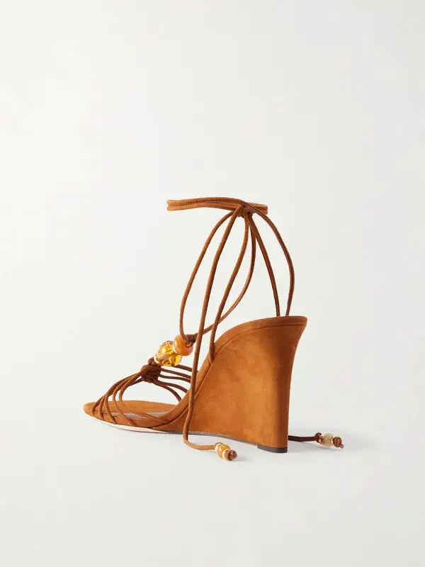 JIMMY CHOO Lova 85 Embellished Suede Wedge Sandals - Brown