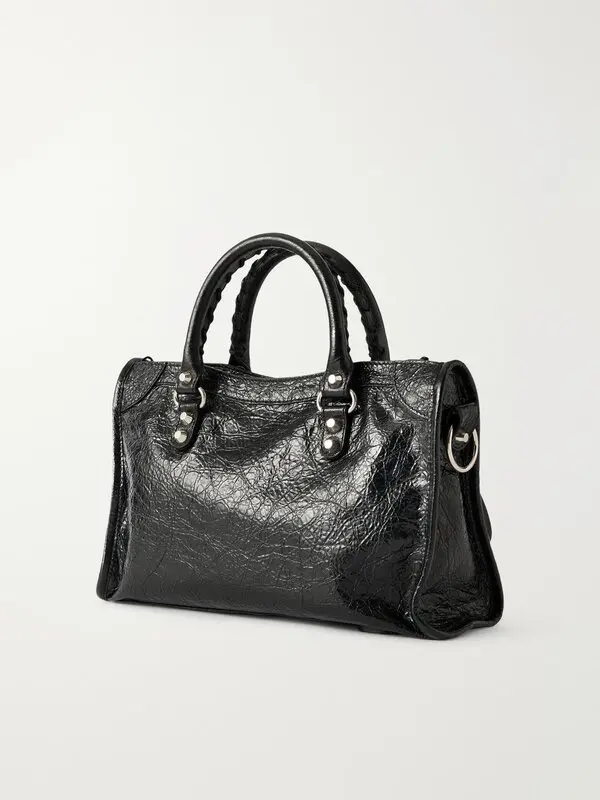 Balenciaga Le City Crinkled Glossed-leather Shoulder Bag - Black