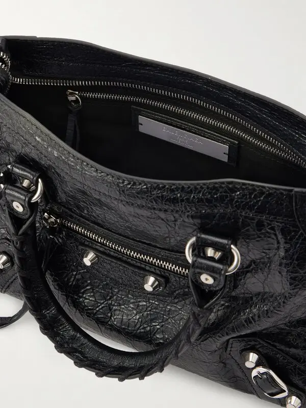 Balenciaga Le City Crinkled Glossed-leather Shoulder Bag - Black