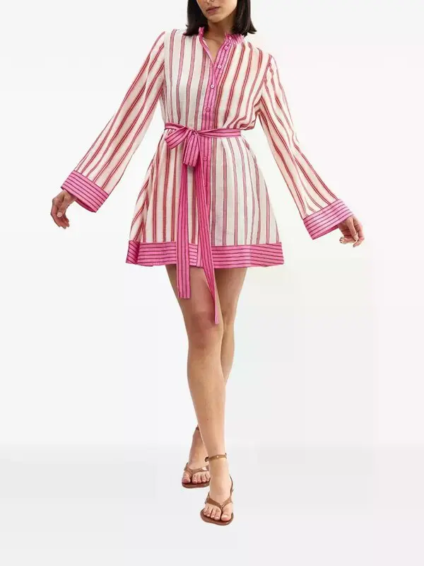 ASTON STUDIO Neottia Stripe-pattern Belted Mini Shirt Dress - White