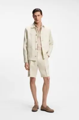 BOSS Tapered-fit Linen Twill Shorts With Double Pleats
