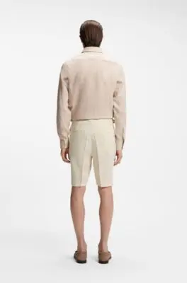 BOSS Tapered-fit Linen Twill Shorts With Double Pleats