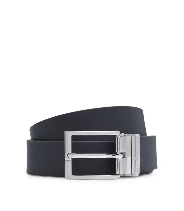 BOSS Reversible Italian Leather Belt With Interchangeable Buckles - Black