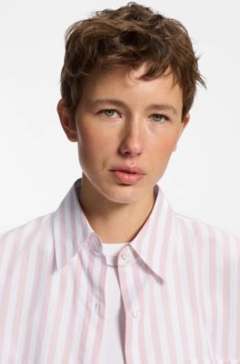 Hugo Striped Cotton Oversized Shirt With Logo Detail