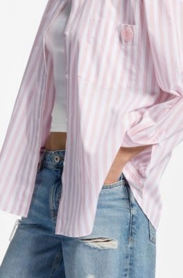 Hugo Striped Cotton Oversized Shirt With Logo Detail