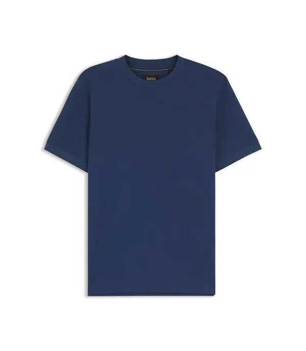 BOSS Lux Cotton T-shirt With Fine-line Collar - Light Blue