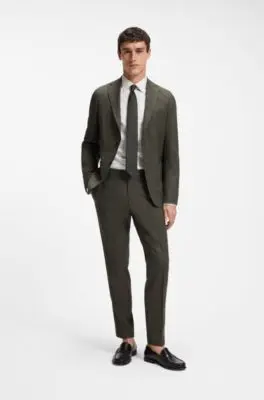 BOSS Slim-fit Virgin Wool And Linen Jacket - Light Green
