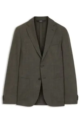 BOSS Slim-fit Virgin Wool And Linen Jacket - Light Green