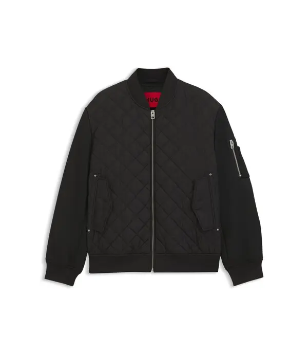 Hugo Water-repellent Diamond Quilted Jacket With Mixed Materials