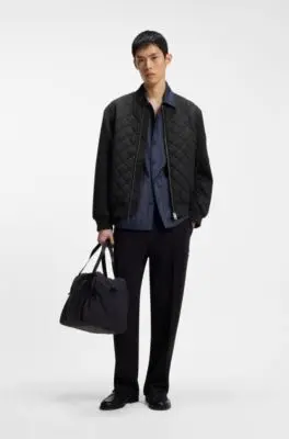 Hugo Water-repellent Diamond Quilted Jacket With Mixed Materials