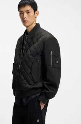 Hugo Water-repellent Diamond Quilted Jacket With Mixed Materials