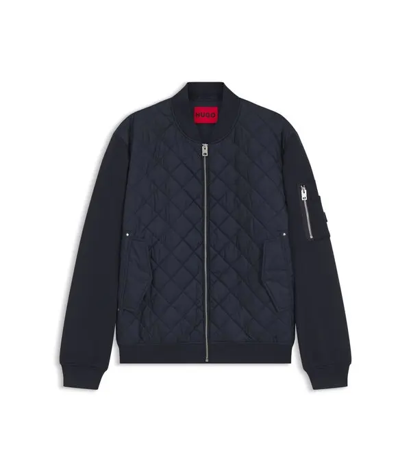 Hugo Water-repellent Diamond Quilted Jacket With Mixed Materials - Dark Blue