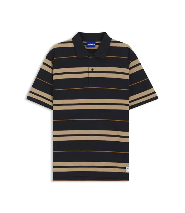Hugo Regular-fit Polo In Cotton Pique With Engineered Stripes