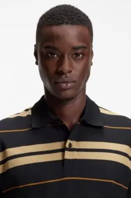 Hugo Regular-fit Polo In Cotton Pique With Engineered Stripes