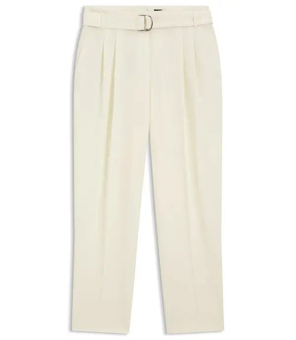 BOSS Tapered-fit Pants In Japanese Crepe With Belt - Light Beige