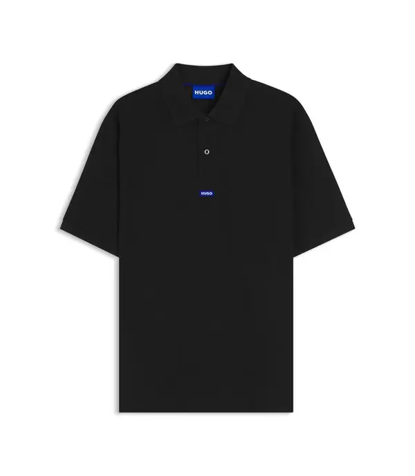 Hugo Cotton-piqué Polo Shirt With Blue Logo Badge - Black