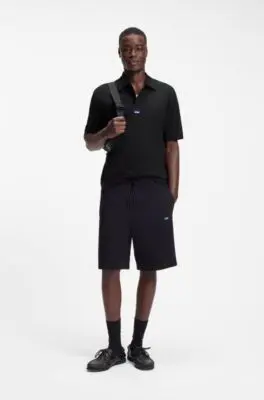 Hugo Cotton-piqué Polo Shirt With Blue Logo Badge - Black
