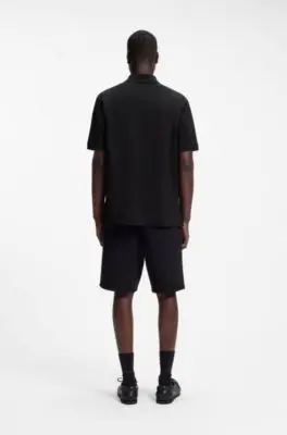 Hugo Cotton-piqué Polo Shirt With Blue Logo Badge - Black