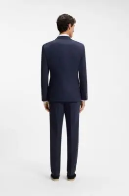 BOSS Slim-fit Blazer In Mélange Stretch Fabric - Dark Blue