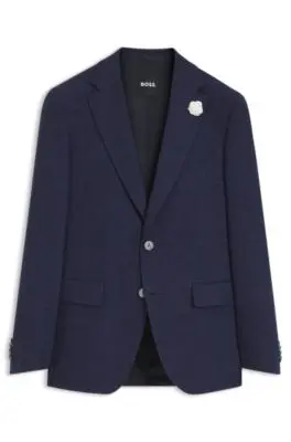 BOSS Slim-fit Blazer In Mélange Stretch Fabric - Dark Blue