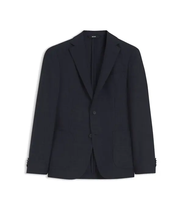 BOSS Slim-fit Jacket In Virgin Wool And Linen - Dark Blue