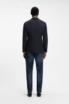 BOSS Virgin Wool And Linen Slim Fit Jacket - Dark Blue