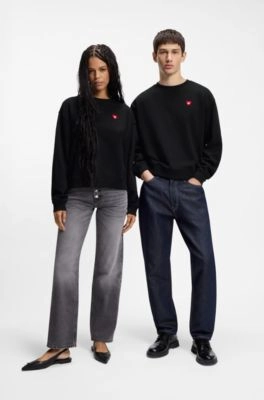 Hugo Cotton Terry Sweatshirt With Heart Logo - Black