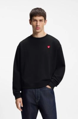 Hugo Cotton Terry Sweatshirt With Heart Logo - Black