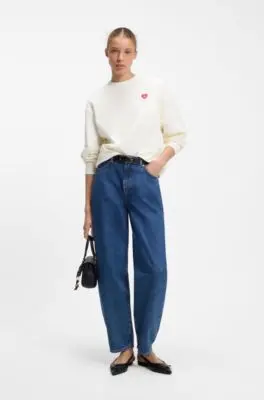 Hugo Cotton Terry Sweatshirt With Heart Logo - White