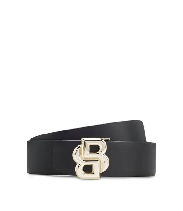BOSS Reversible Italian Leather Belt With Double B Monogram Buckle - Black