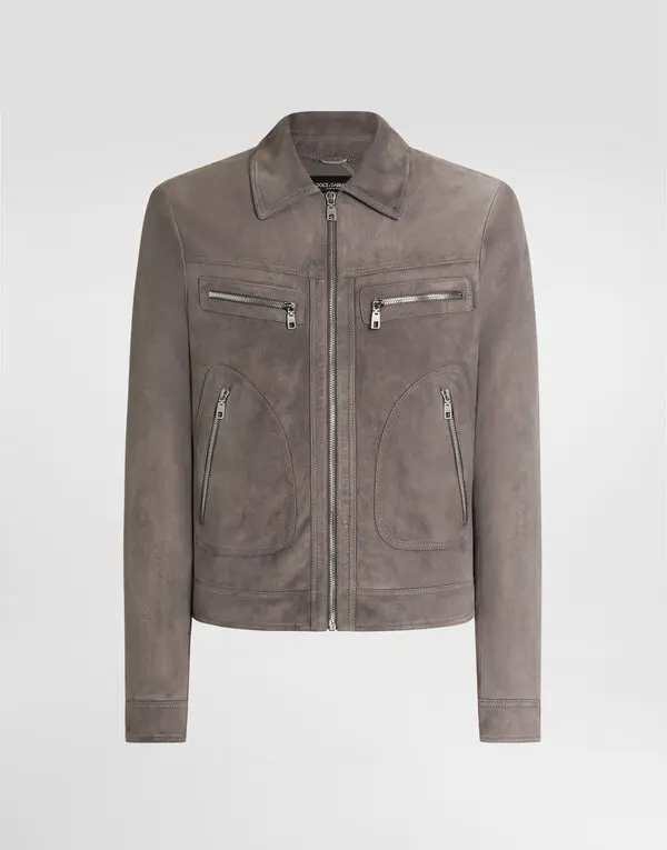 Dolce & Gabbana Suede Jacket With Intarsia Motif - Grey