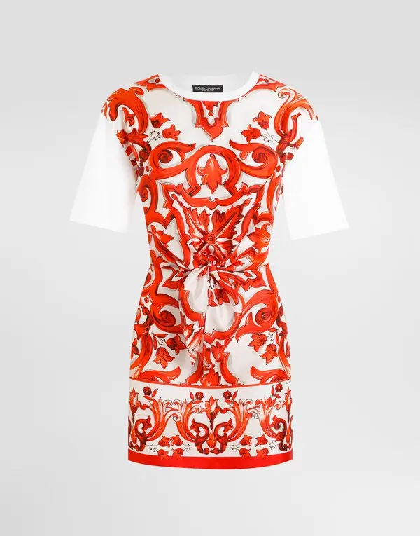 Dolce & Gabbana Majolica-print Jersey And Twill Mini Dress