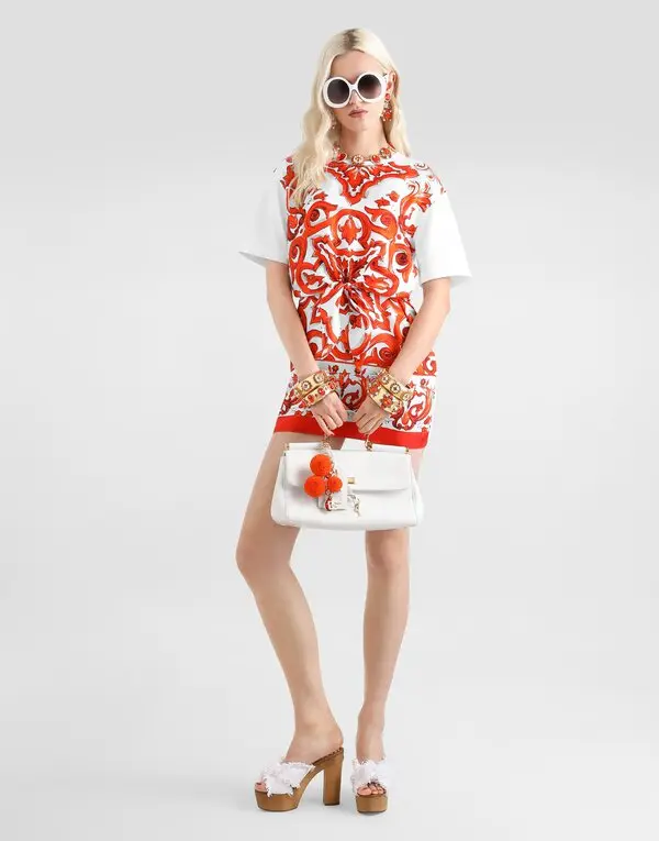 Dolce & Gabbana Majolica-print Jersey And Twill Mini Dress