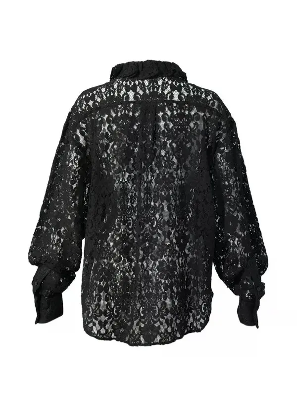 PUSHBUTTON Buttoned Lace Blouse With Ruffled Collar