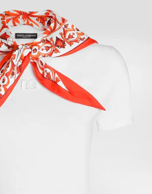 Dolce & Gabbana Jersey T-shirt With Majolica-print Twill Triangle Scarf