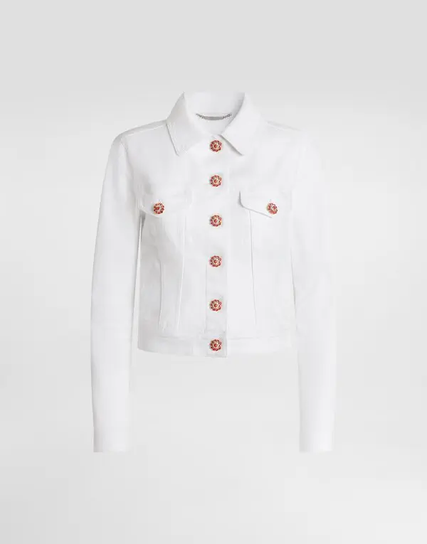 Dolce & Gabbana Stretch Denim Jacket With Jewel Button Detail