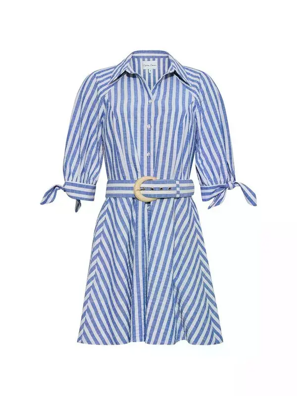 Cara Cara Striped Belted Mini Dress - Blue
