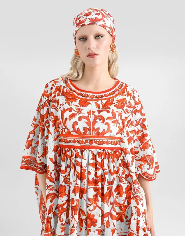 Dolce & Gabbana Majolica-print Cotton Satin Kaftan Dress
