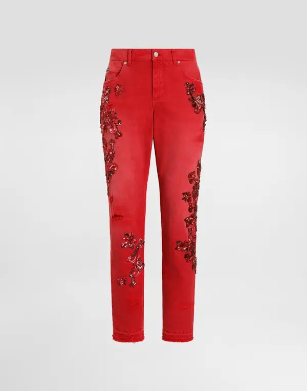 Dolce & Gabbana Embellished Cotton Denim Trousers