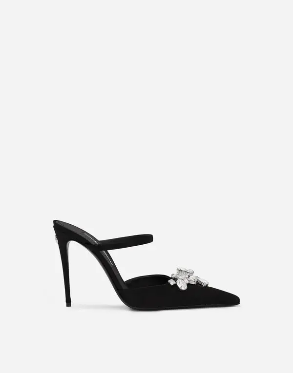 Dolce & Gabbana Embellished Satin Mules - Black