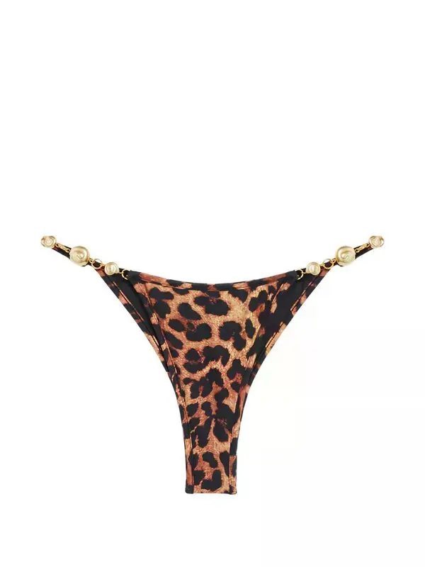 REINA OLGA Splash Leopard-print Embellished Bikini Bottoms - Brown