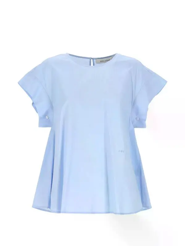 EMMA E GAIA Short-sleeve Blouse With Button Detail - Blue