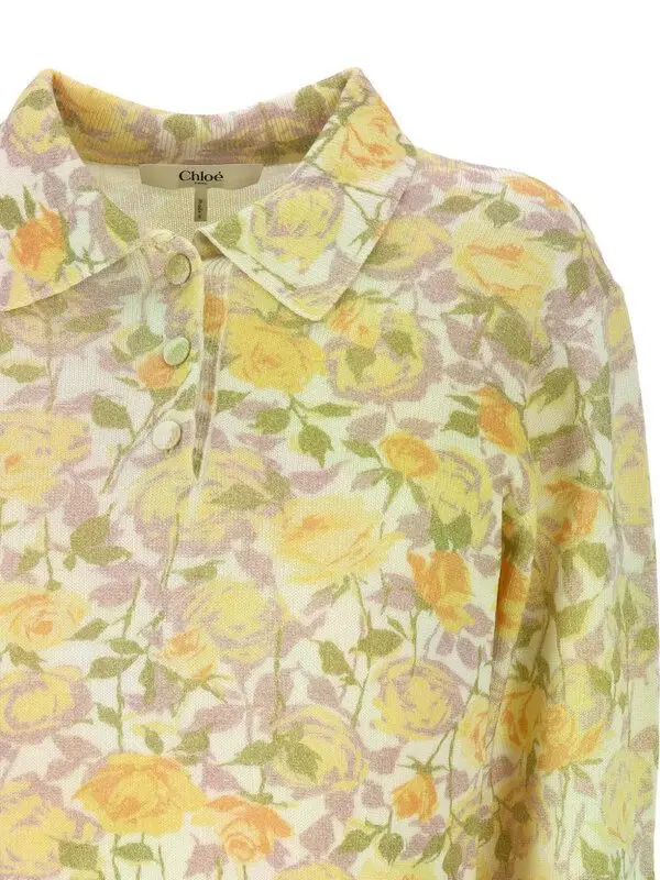 Chloé Floral-print Polo Collar Sweater