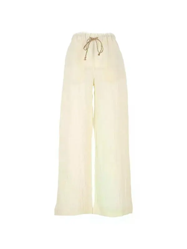 120% Lino Drawstring Wide-leg Trousers - Neutrals