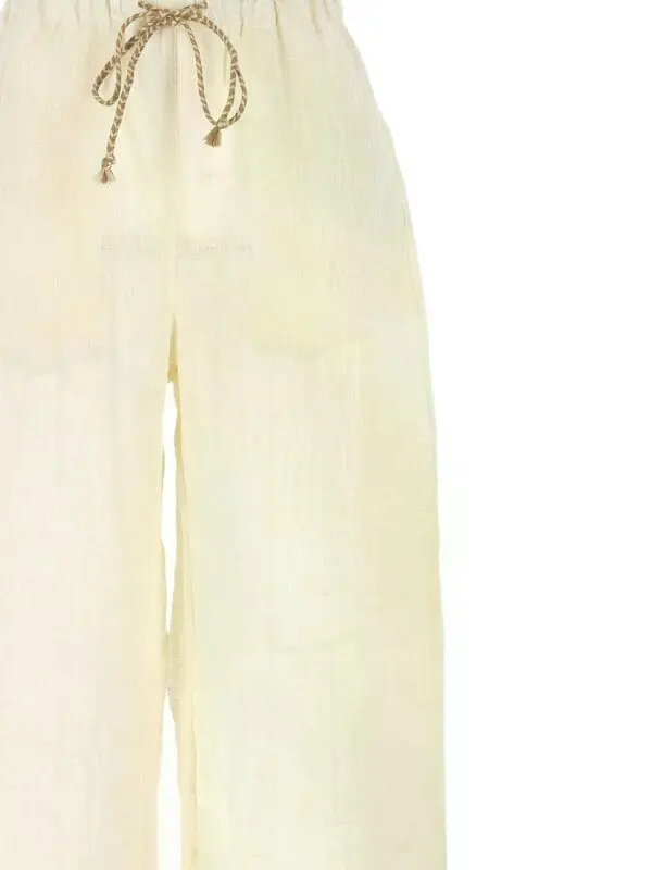 120% Lino Drawstring Wide-leg Trousers