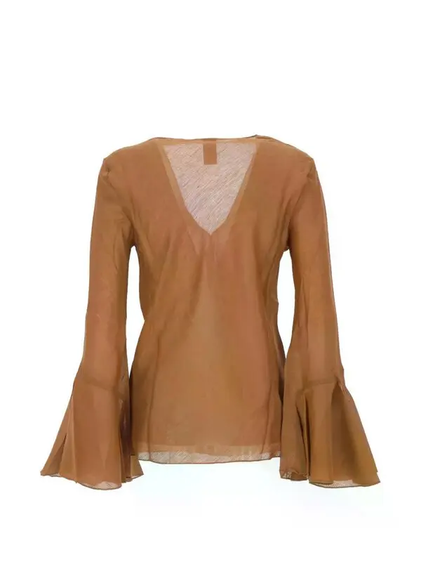 120% Lino Flared-sleeve V-neck Blouse